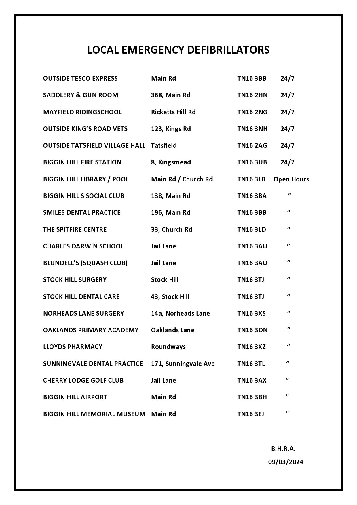 Emergency defibrillator locations